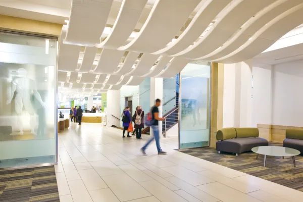 Statement patchwork tiles at Birmingham Medical School - Solus